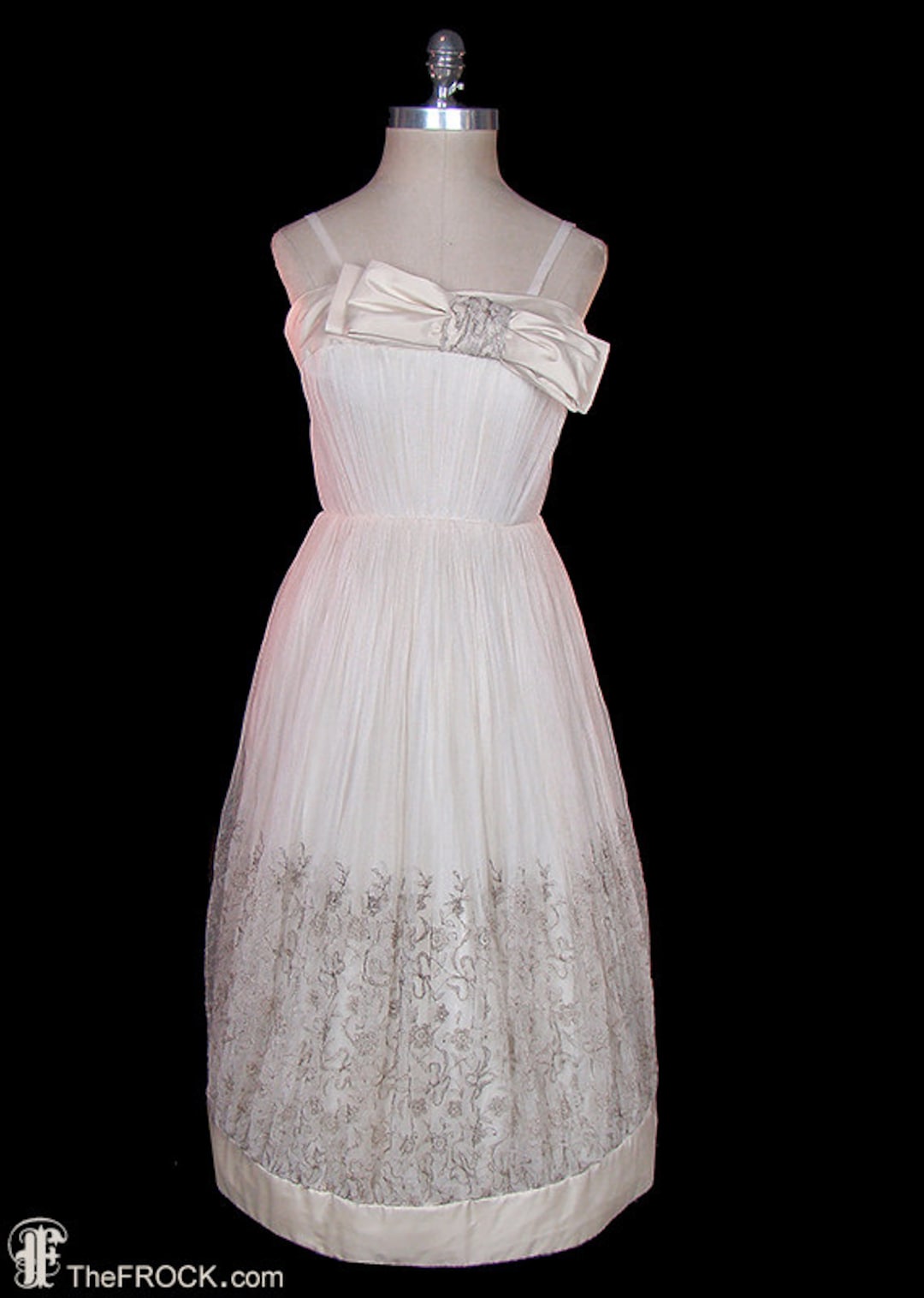 Bob Bugnand Evening or Wedding Dress, Metallic Embroidered Net W/ Silk ...