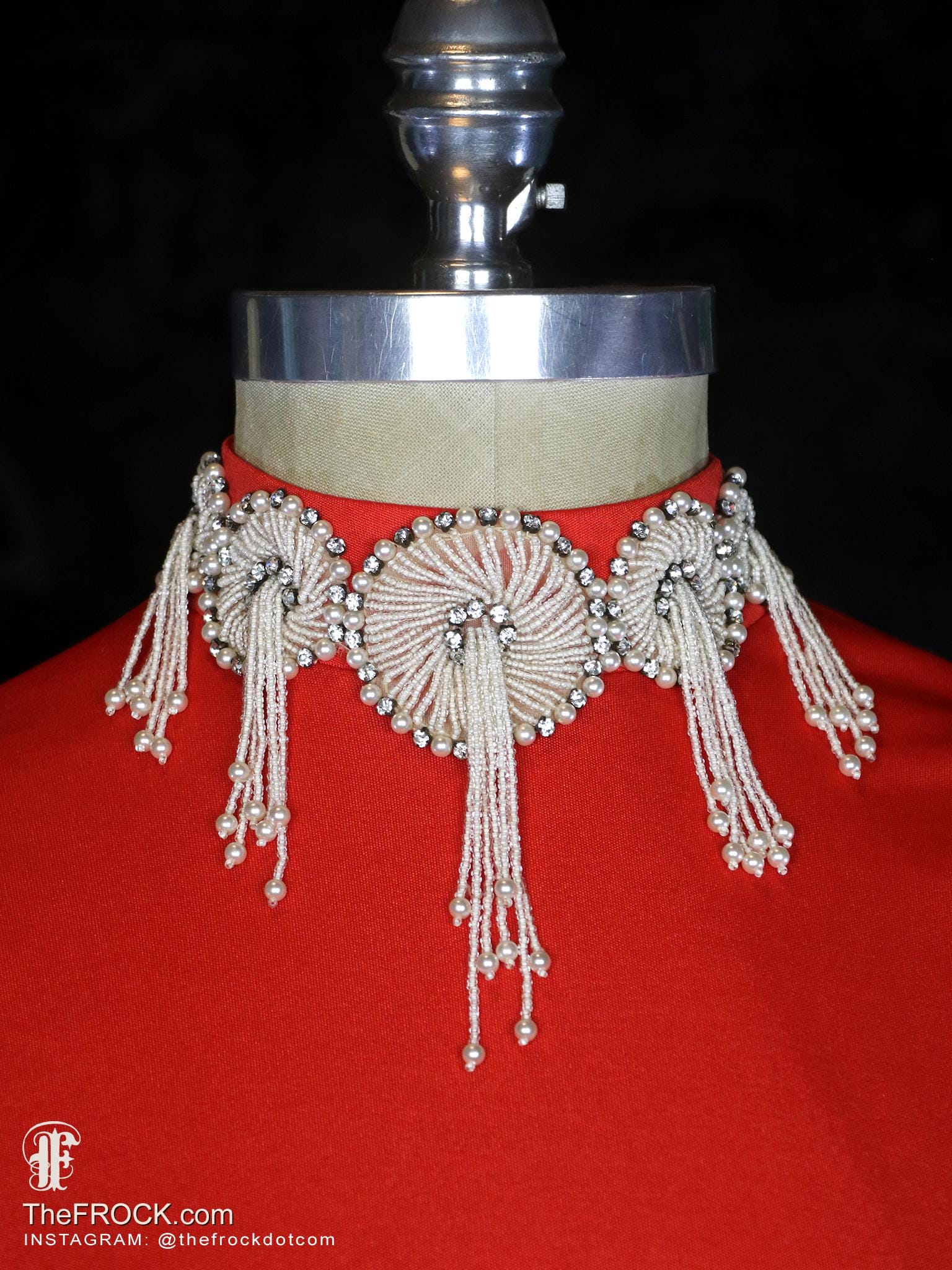 MARTHA Red Orange Jersey Maxi Dress Gown With Beaded Jewel Fringe ...