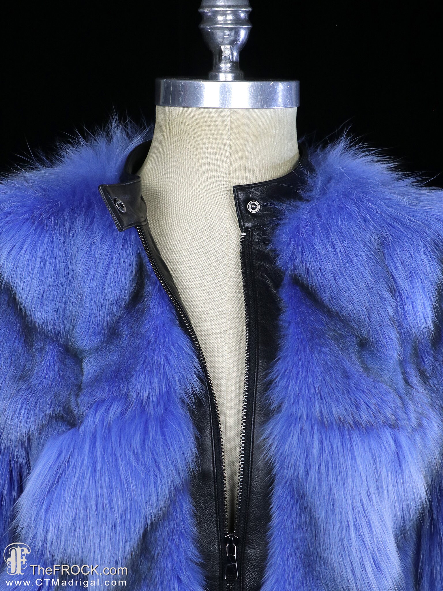 Blue Fur Coat, Dyed Fox Black Leather Jacket, Motorcycle Rockstar Rich ...