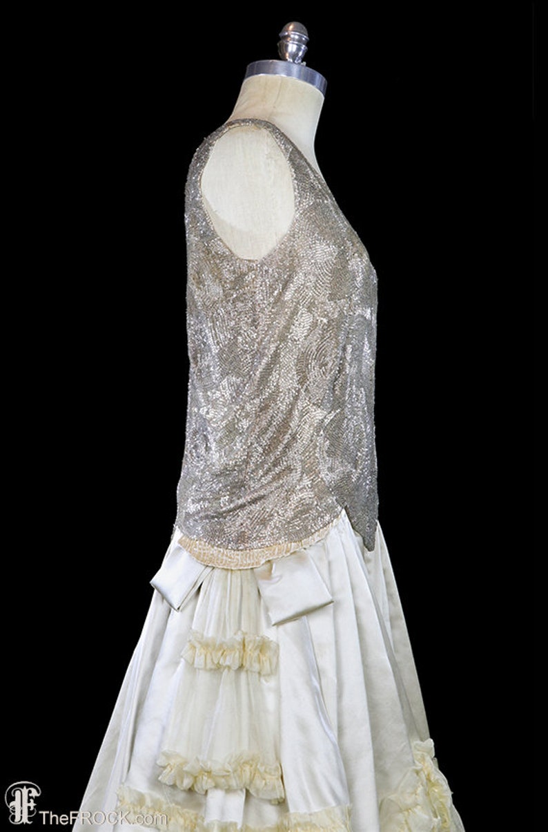 Antique Flapper Era Dress, Heavily Beaded Silk Wedding or Evening Dress ...