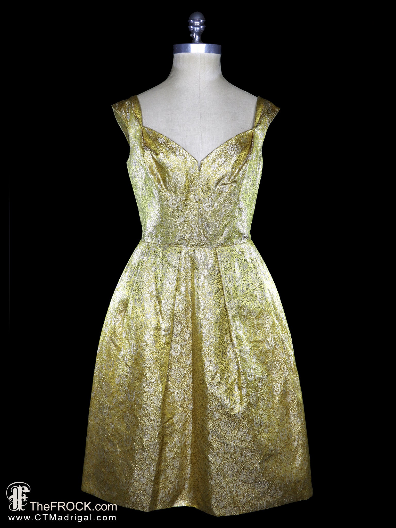Sally Milgrim 1950s Gold Metallic Lame Brocade Dress, Mink Sable Fur ...