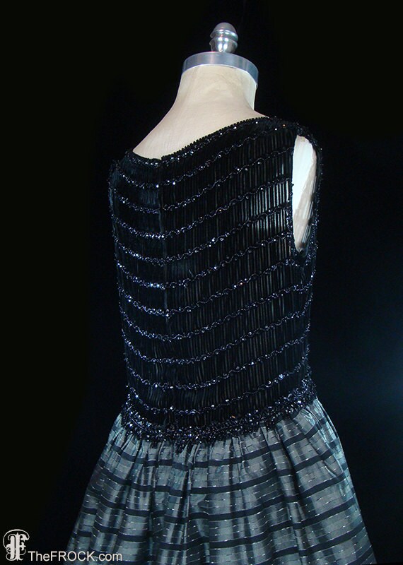 Sally Milgrim 1950s Dress Vintage Jet Black Beaded Chenille Green ...