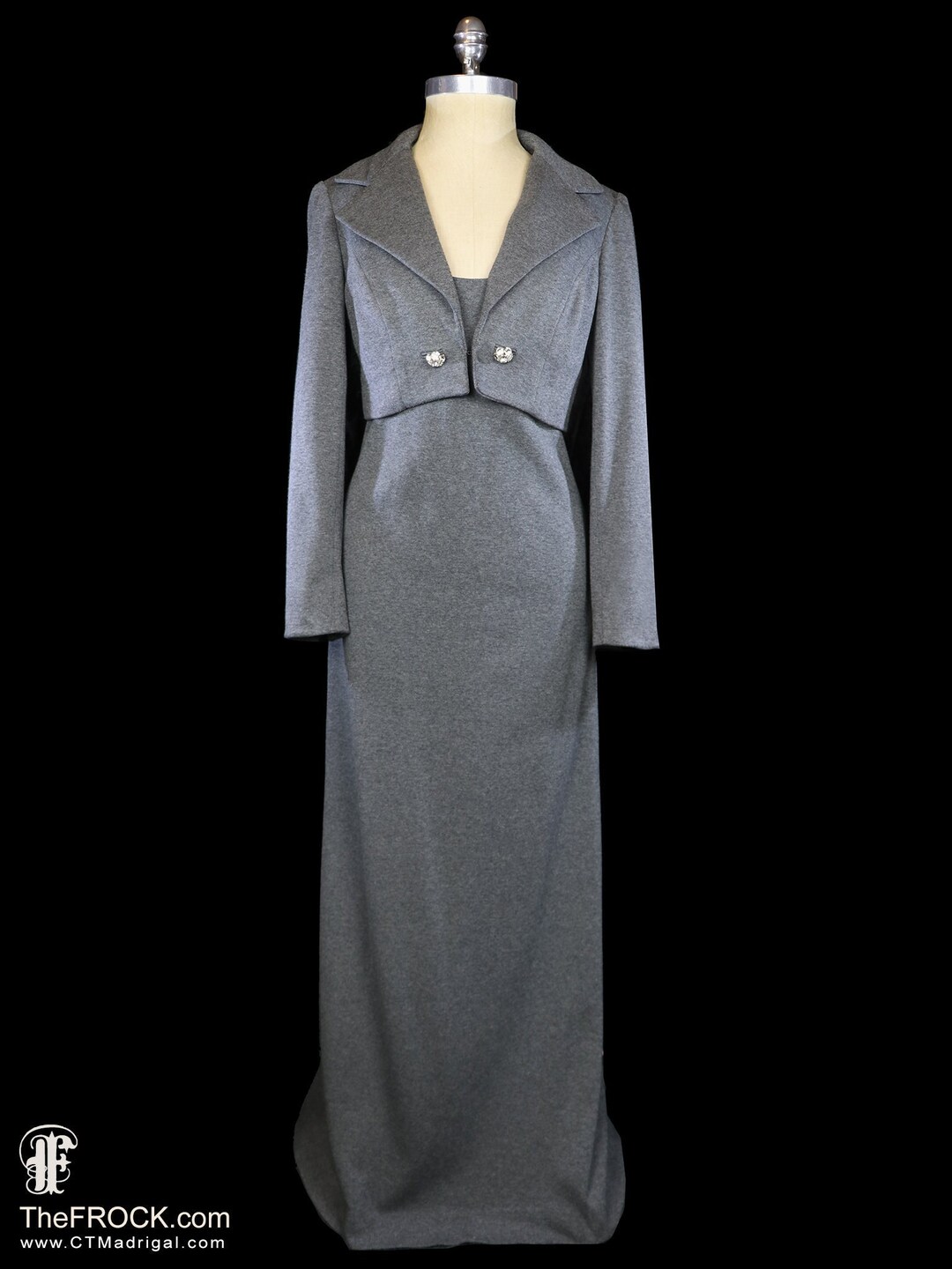 Estevez Maxi Dress and Jacket, Vintage Gray Wool Flannel Couture 1960s ...
