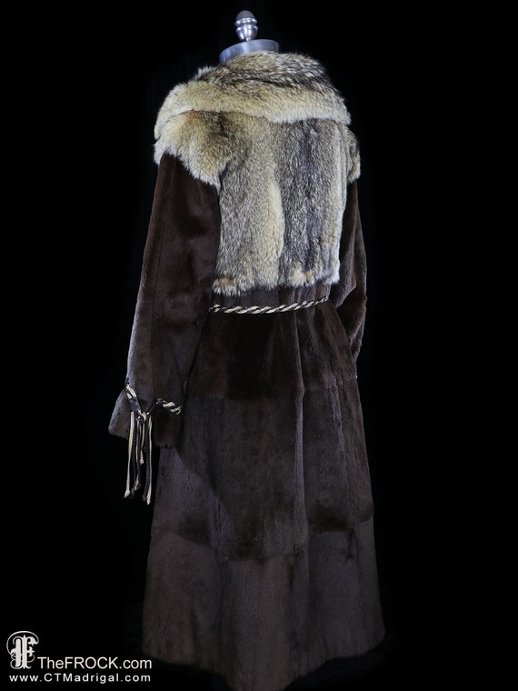 1970s fur coat, fox fur, sheared jacket belted, boho … - Gem