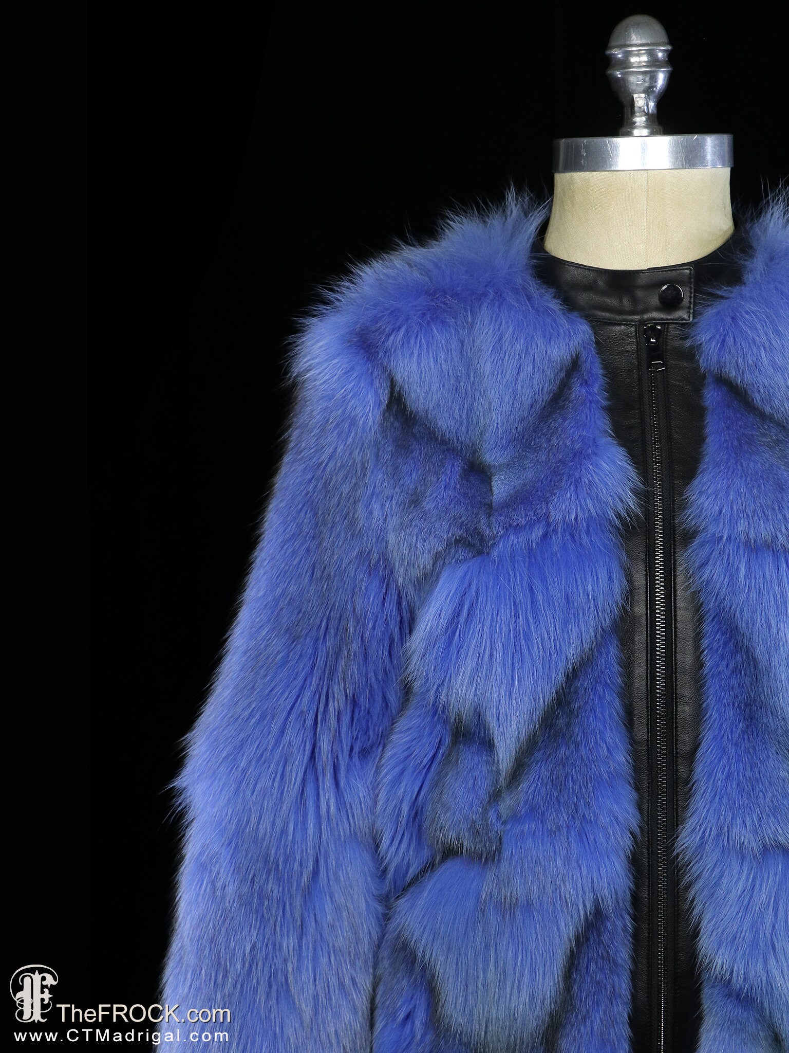 Blue Fur Coat, Dyed Fox Black Leather Jacket, Motorcycle Rockstar Rich ...