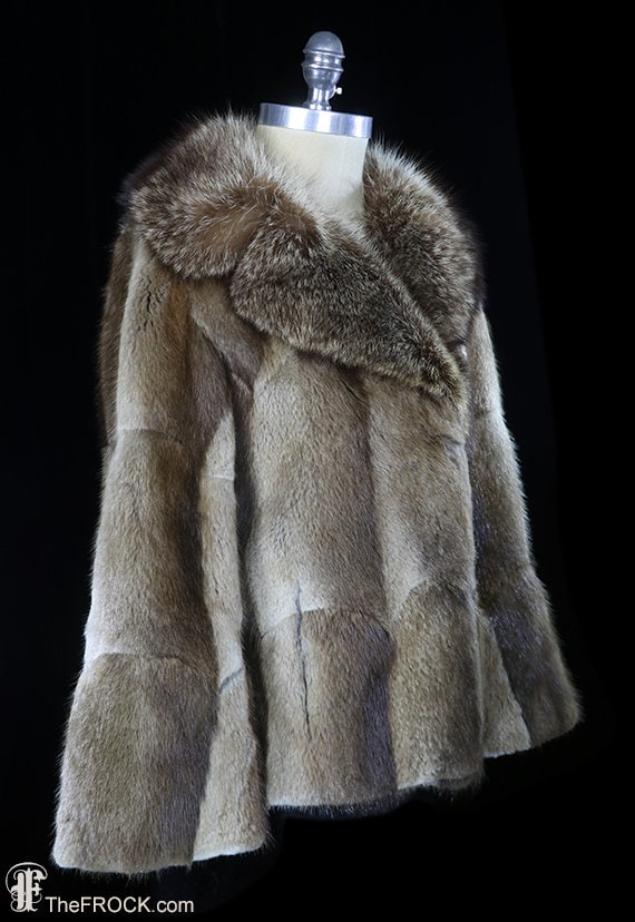 1970s Pierre Balmain fur jacket, brown ivory, boho bo… - Gem