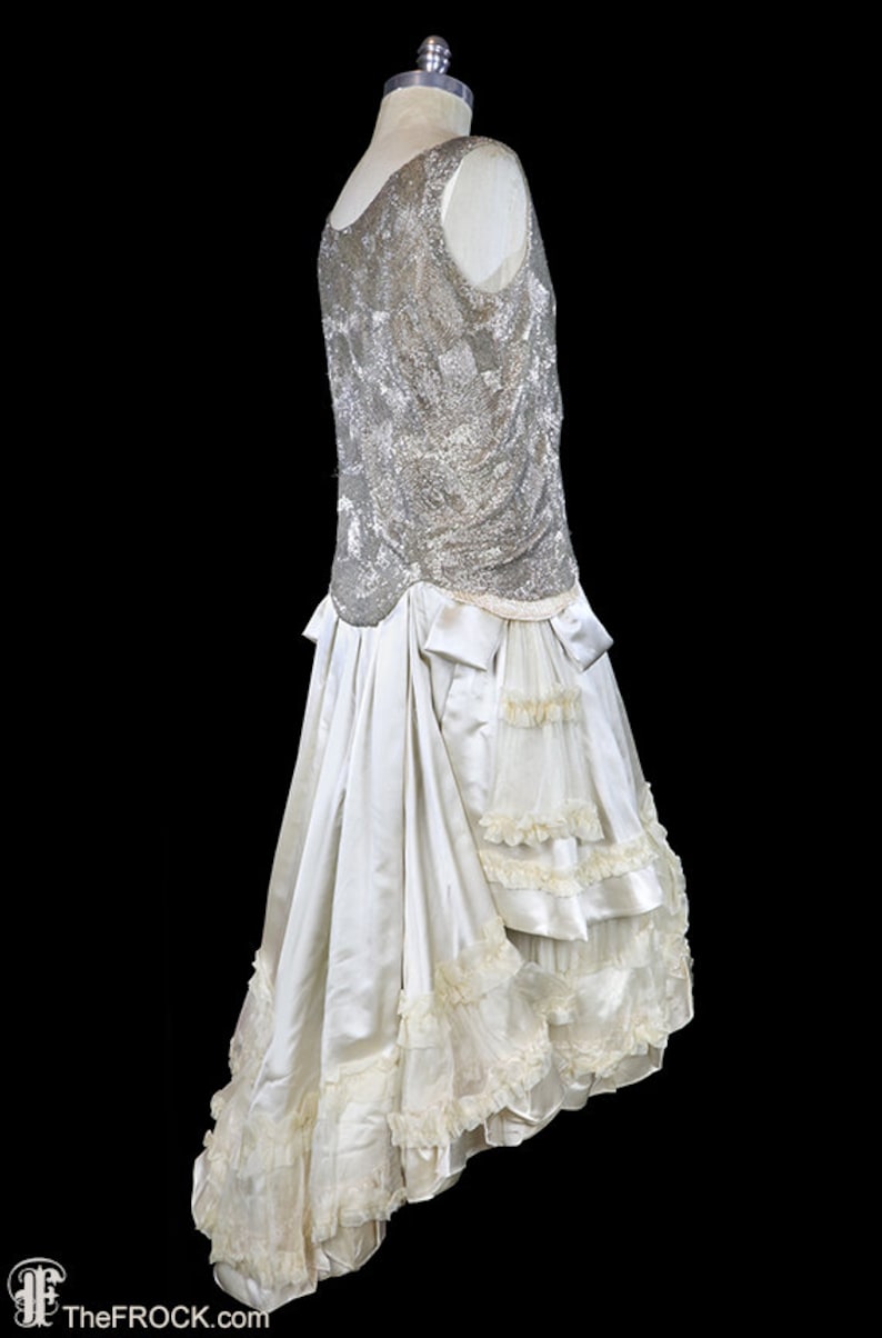 Antique Flapper Era Dress, Heavily Beaded Silk Wedding or Evening Dress ...