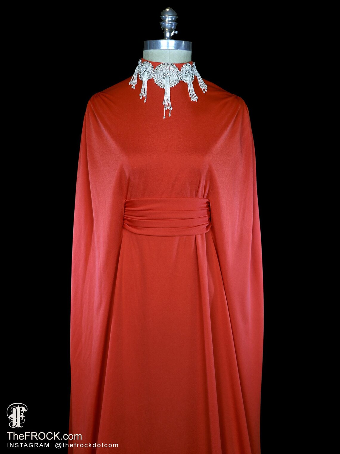 MARTHA Red Orange Jersey Maxi Dress Gown With Beaded Jewel Fringe ...