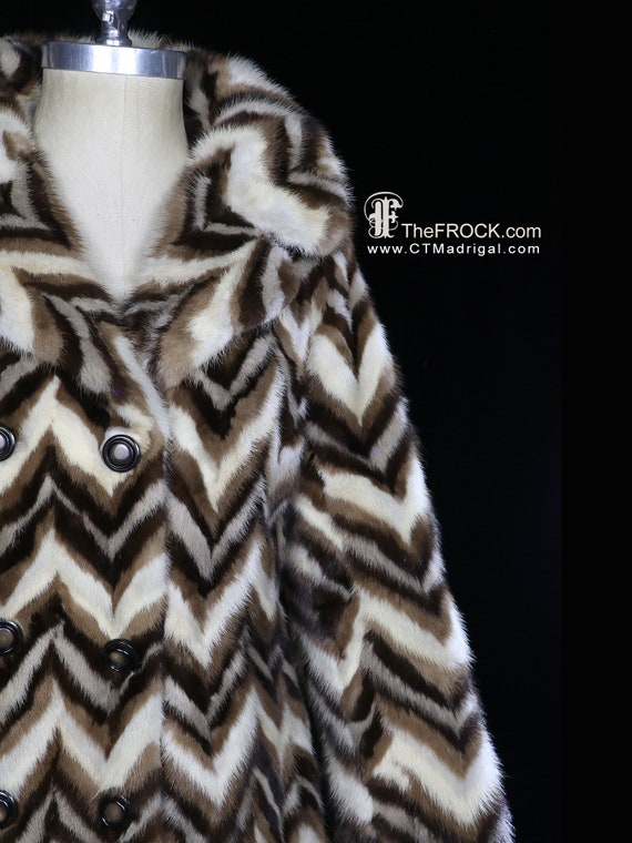 Mink coat, vintage 1970s fur jacket, chevron pattern … - Gem