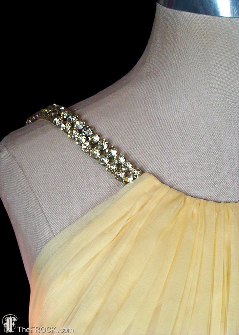 Jeweled Chiffon Gown, Yellow Pleated & Gathered Goddess Dress With ...