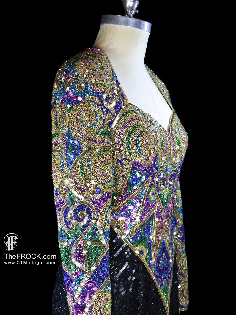 Naeem Khan Beaded Gown Vintage Riazee Heavily Beaded Dress Bugle Bead ...