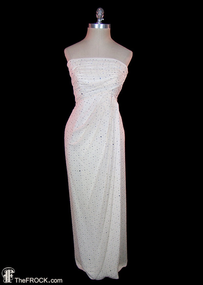 Bergdorf Goodman Crystal Drenched Ivory Silk Chiffon Grecian Goddess ...