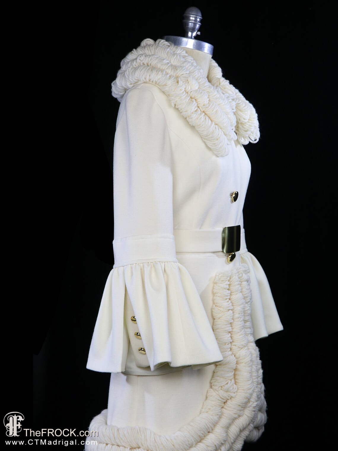 Lilli Ann Coat, Ivory off White Cream French Knit Coat Belted Huge Bell ...