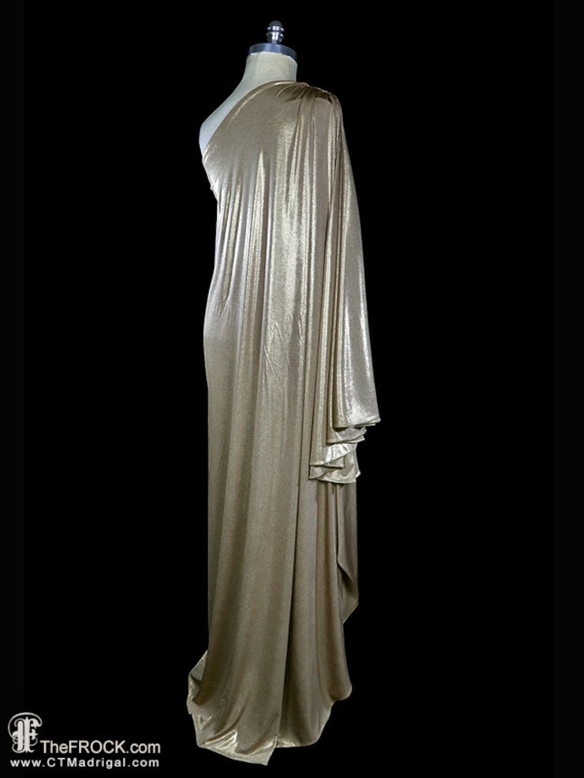 Halston Single Sleeve Toga Dress, Vintage Gold Grecian Goddess Evening ...