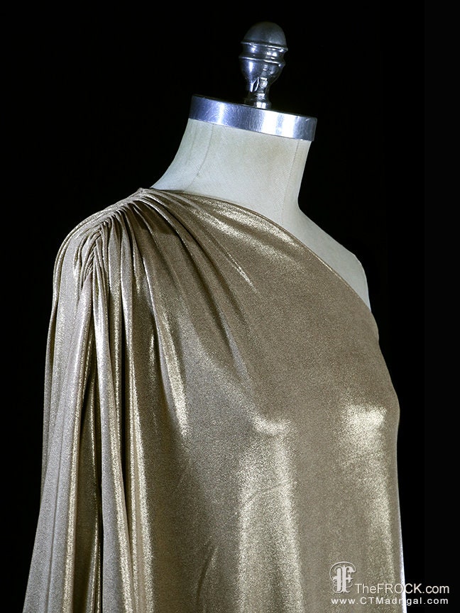 Halston Single Sleeve Toga Dress, Vintage Gold Grecian Goddess Evening ...