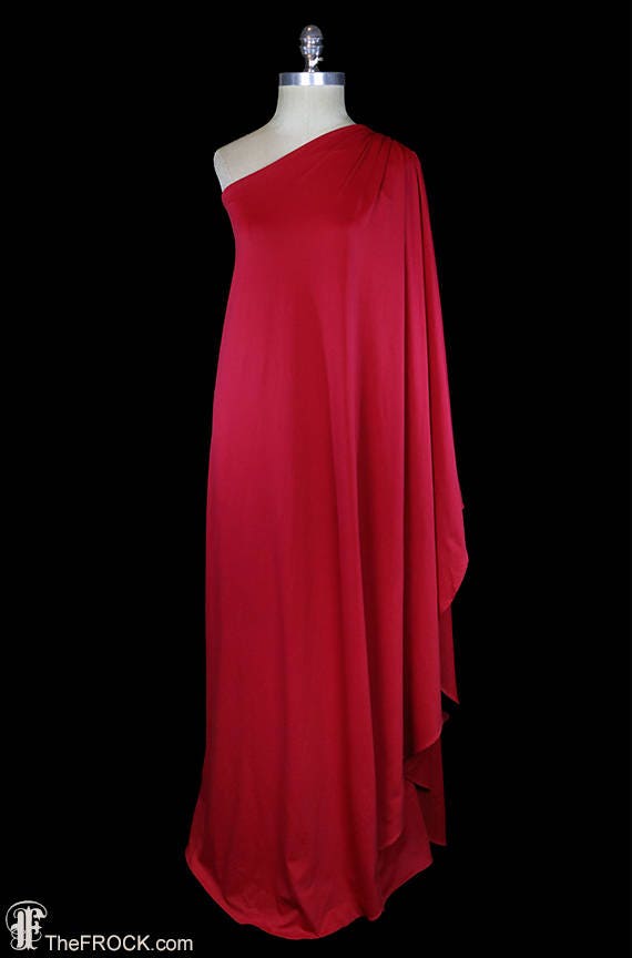 Halston Single Sleeve Toga Dress, Vintage Grecian Goddess Evening Gown ...