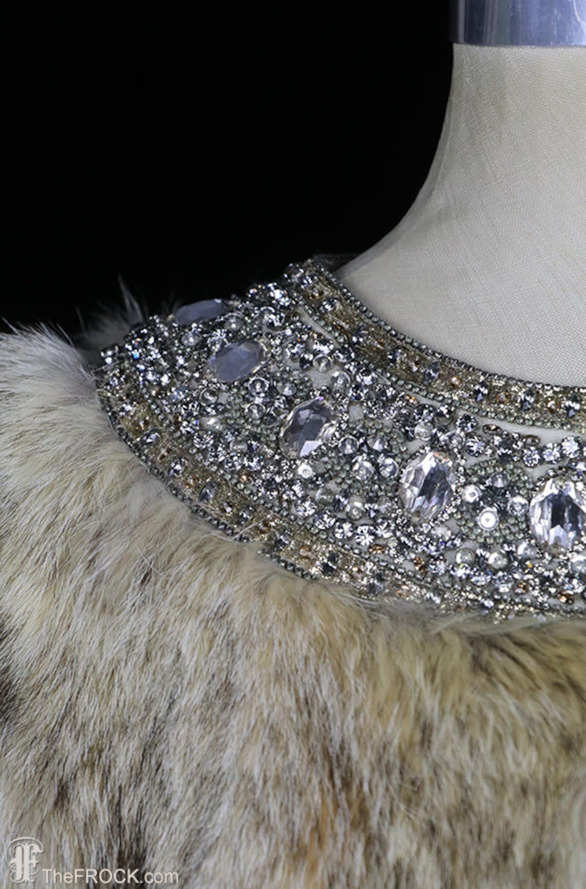 Jeweled Fox Coat, Vintage Beaded Fur Evening Coat, Designer Couture ...