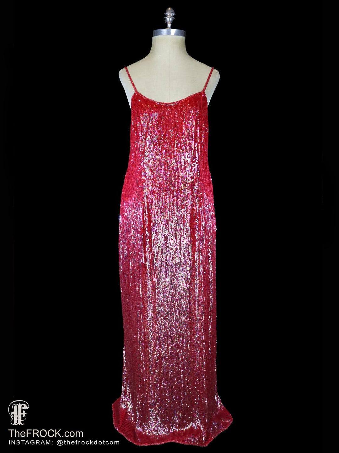 HALSTON Red Sequin Silk Maxi Dress Raspberry Silk Chiffon Georgette ...