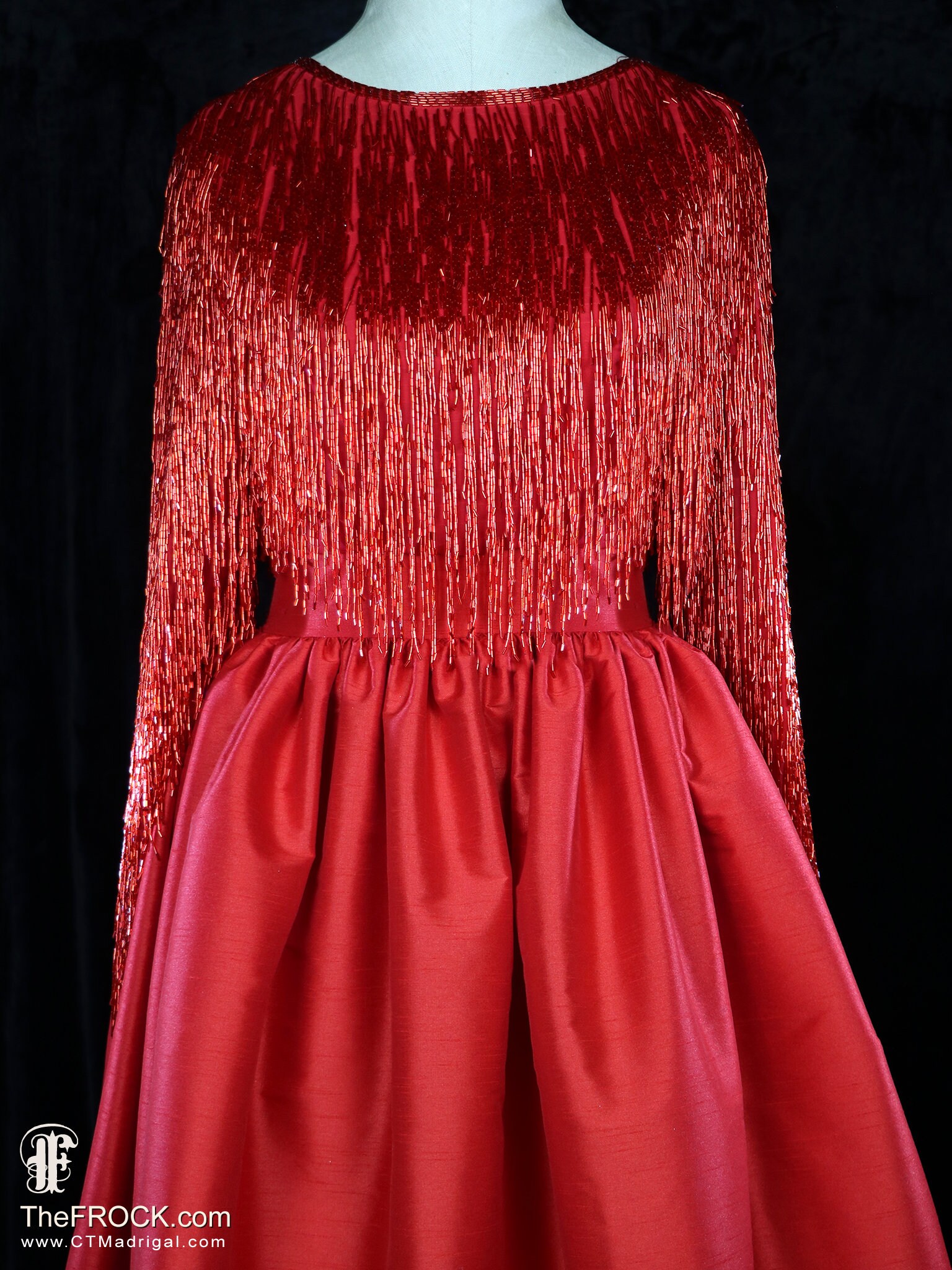 Andre Van Pier Beaded Fringe Gown Red Long Sleeve Maxi Dress Couture ...