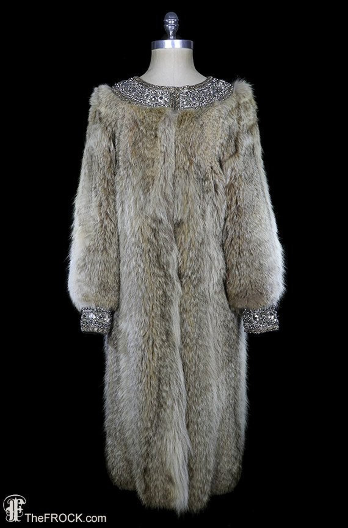 Jeweled Fox Coat, Vintage Beaded Fur Evening Coat, Designer Couture ...