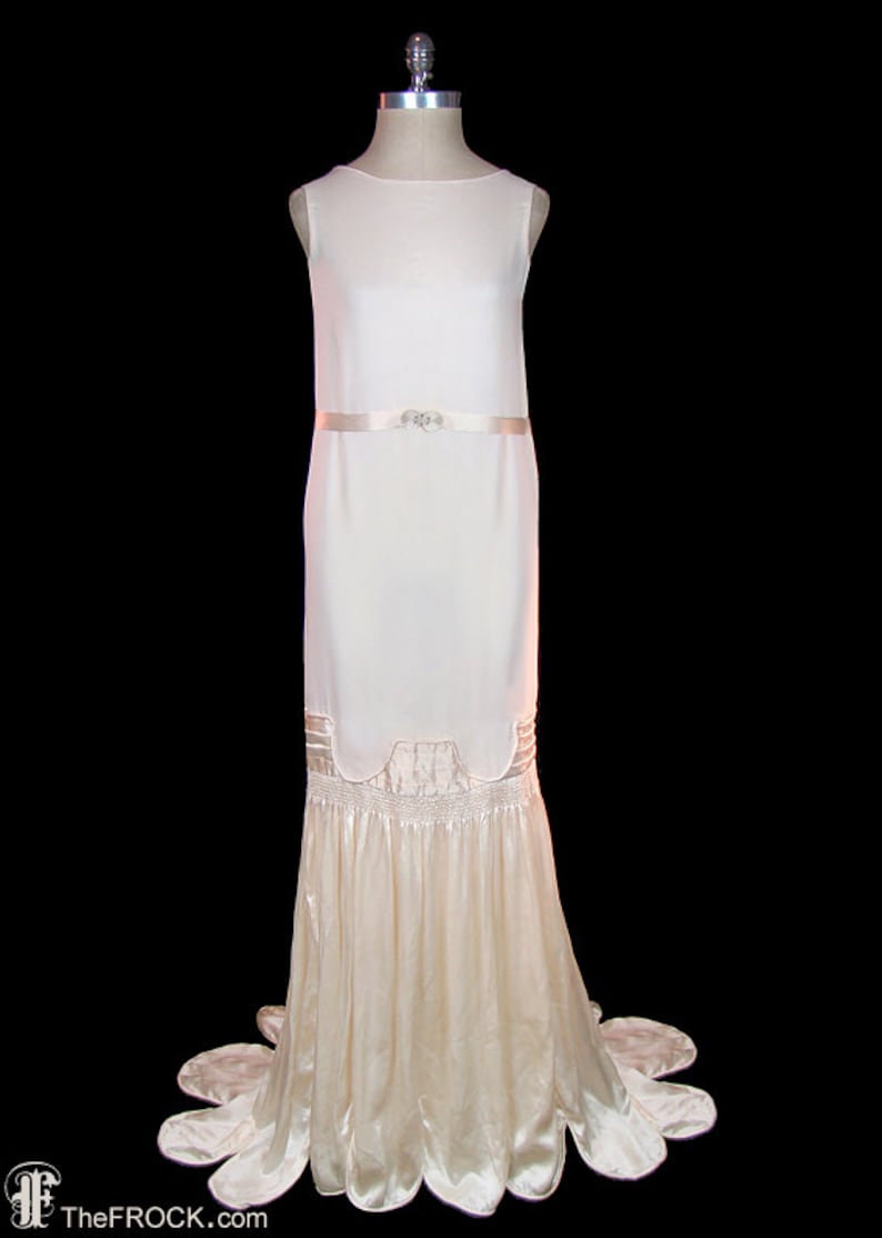 Wedding Dress 1920s Flapper Era Vintage Art-deco Ivory Silk Chiffon ...