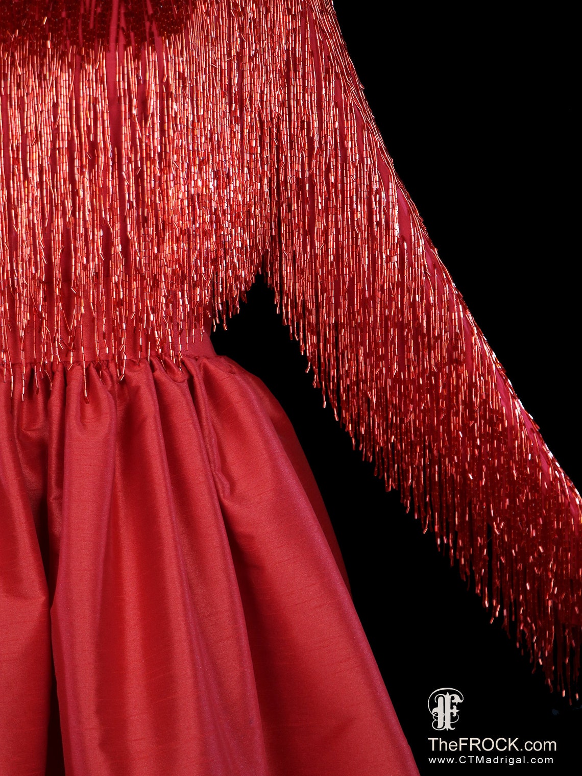 Andre Van Pier Beaded Fringe Gown Red Long Sleeve Maxi Dress Couture ...