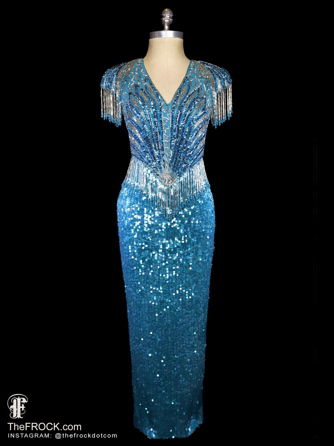 1980s SAKS 5th AVE Beaded Fringe Silk Gown Heavily Beaded Dress Evening ...