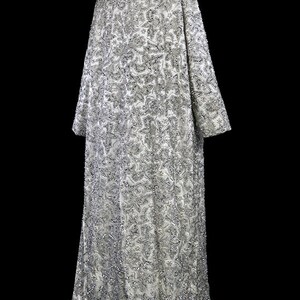 Long Vintage Beaded Coat, Silver Silk Satin Evening Jacket, Opera ...