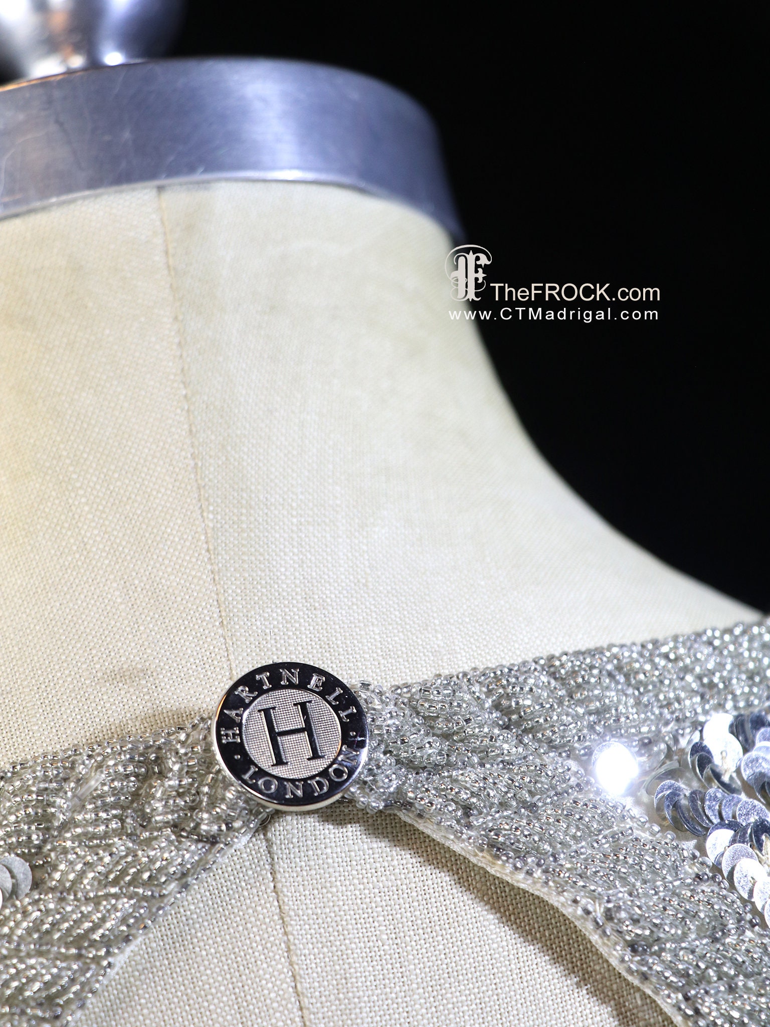 Norman Hartnell Logo Dress, Silver Sequin Gown, British Couture, Silver ...