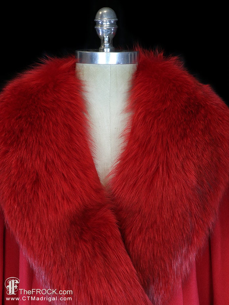 Valentino Coat Red Cashmere Wool, Big Fox Fur Collar French Designer ...