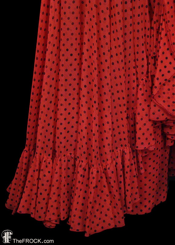 Louis Feraud Gown, Strapless Red Maxi Dress, Ruched Red Polka Dot, Drop ...