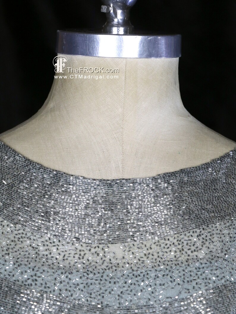 Sally Milgrim Dress, Beaded Chiffon Gown, Sleeveless Gray Silk Evening ...