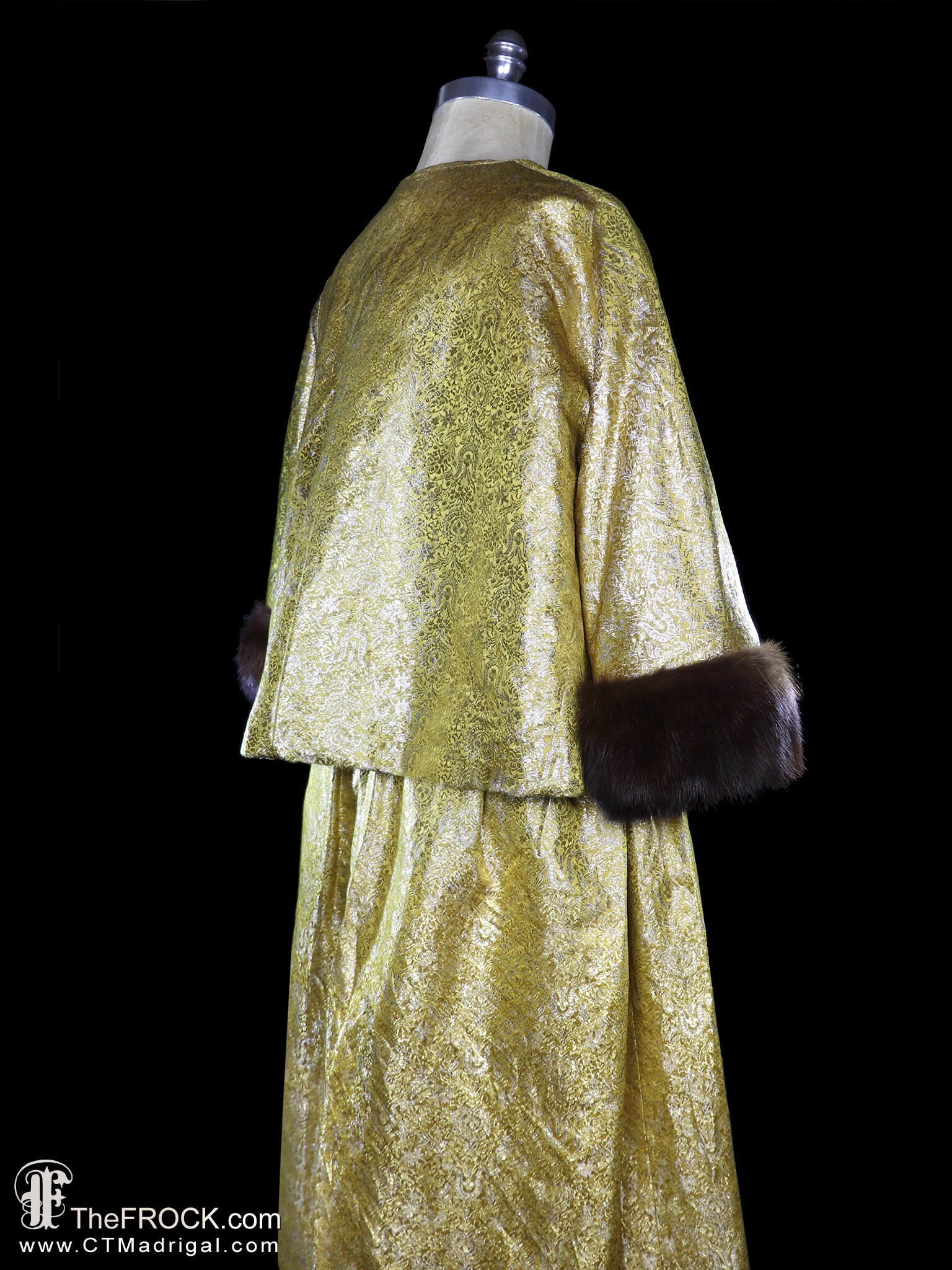 Sally Milgrim 1950s Gold Metallic Lame Brocade Dress, Mink Sable Fur ...