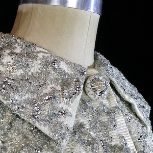 Long Vintage Beaded Coat, Silver Silk Satin Evening Jacket, Opera ...