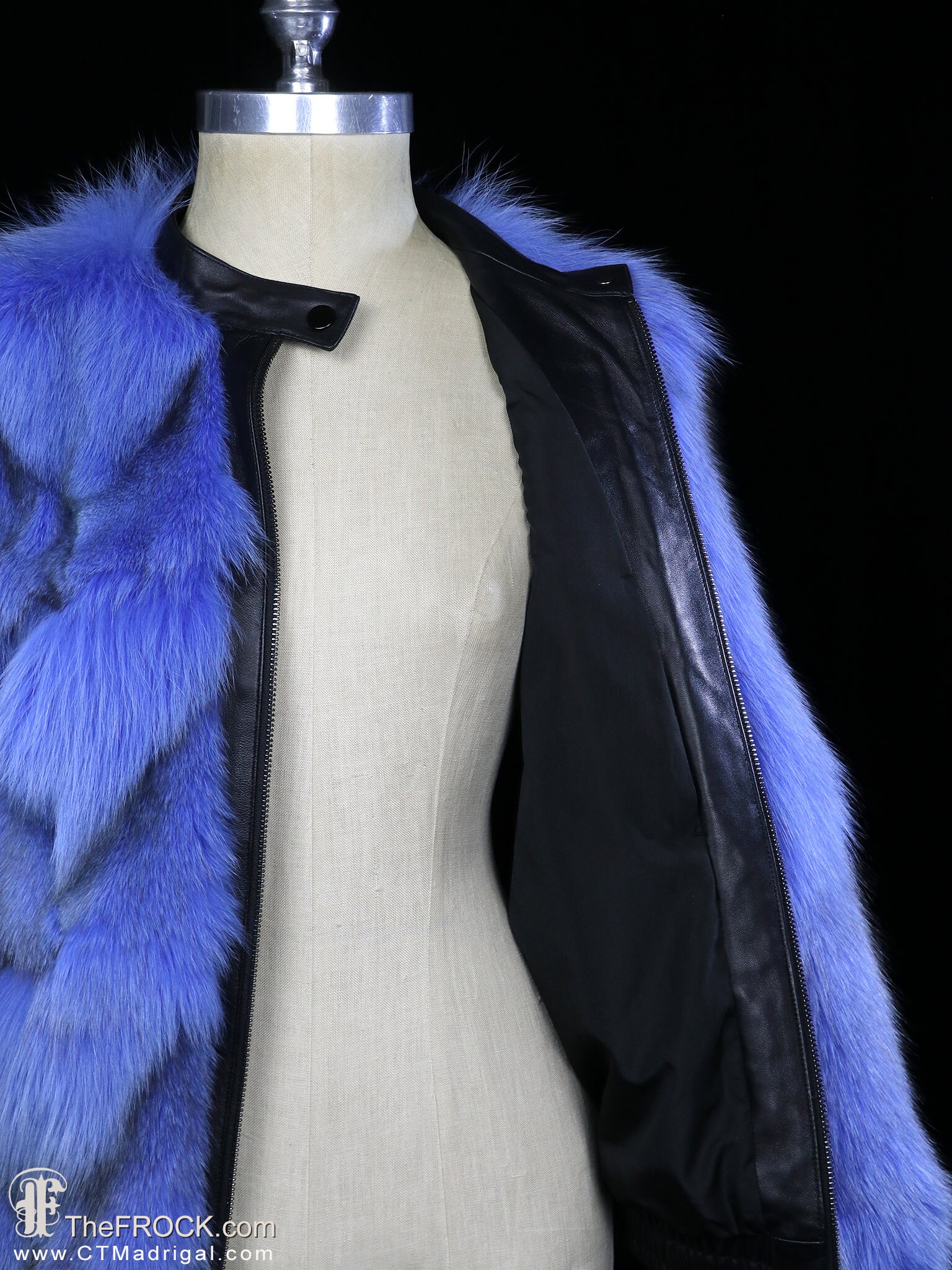 Blue Fur Coat, Dyed Fox Black Leather Jacket, Motorcycle Rockstar Rich ...