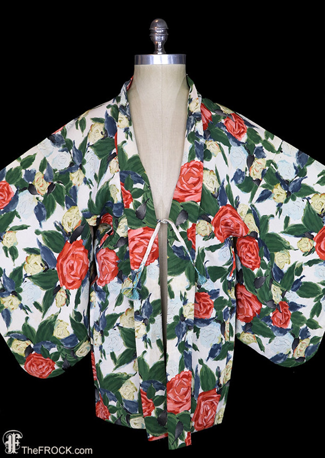 Old Silk Haori Kimono, Robe or Jacket or Dressing Gown, Vintage Roses ...
