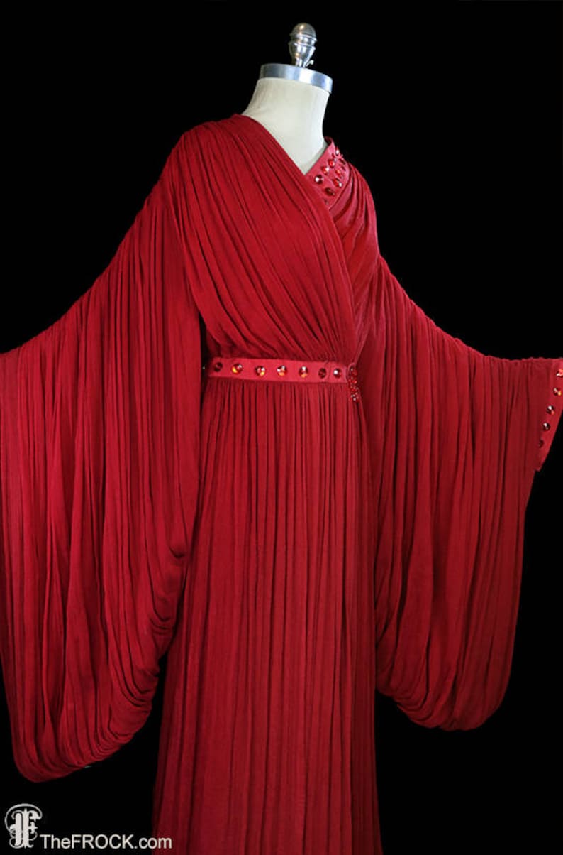 1930s Art Deco Kimono Robe, Dressing Gown, Evening Gown, Red Silk ...