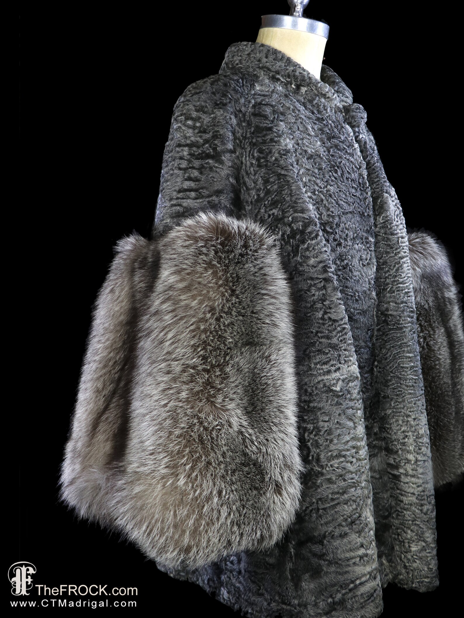 Nettie Rosenstein Silver Broadtail Lamb Fur Coat, Big Fox Cuffs ...