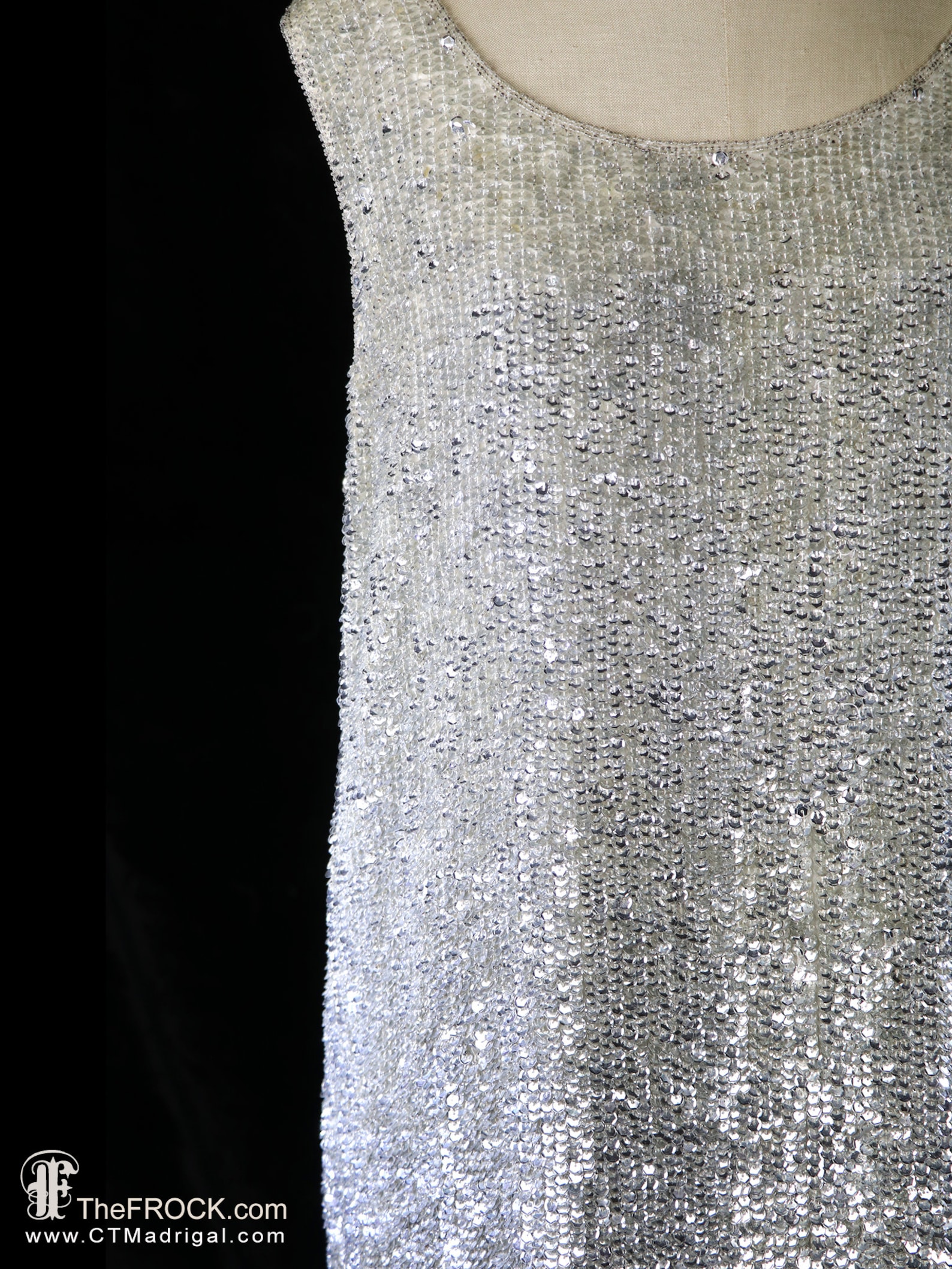 Halston Vintage Sequined Dress, Silver Sack Dress Designer 1970s 1980s ...