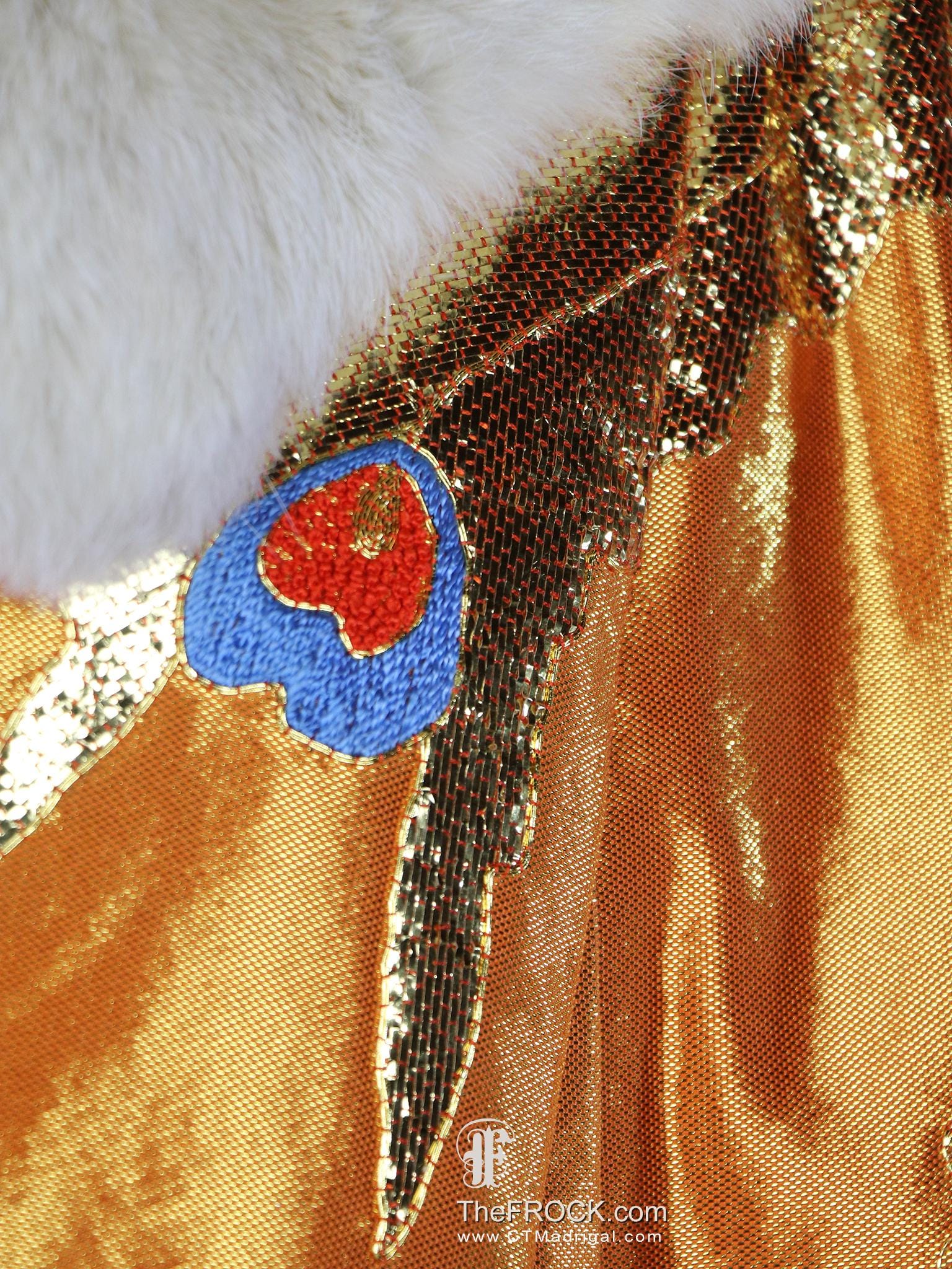 Gold Metallic Opera Coat Kimono Sleeves Fur Collar Ivory Rabbit Gold ...
