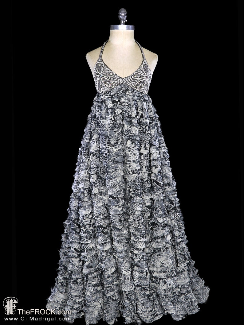 Adolfo Sardina Jeweled Gown, Couture Maxi Dress Beaded Empire Waist ...