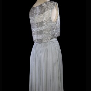 Sally Milgrim Dress, Beaded Chiffon Gown, Sleeveless Gray Silk Evening ...