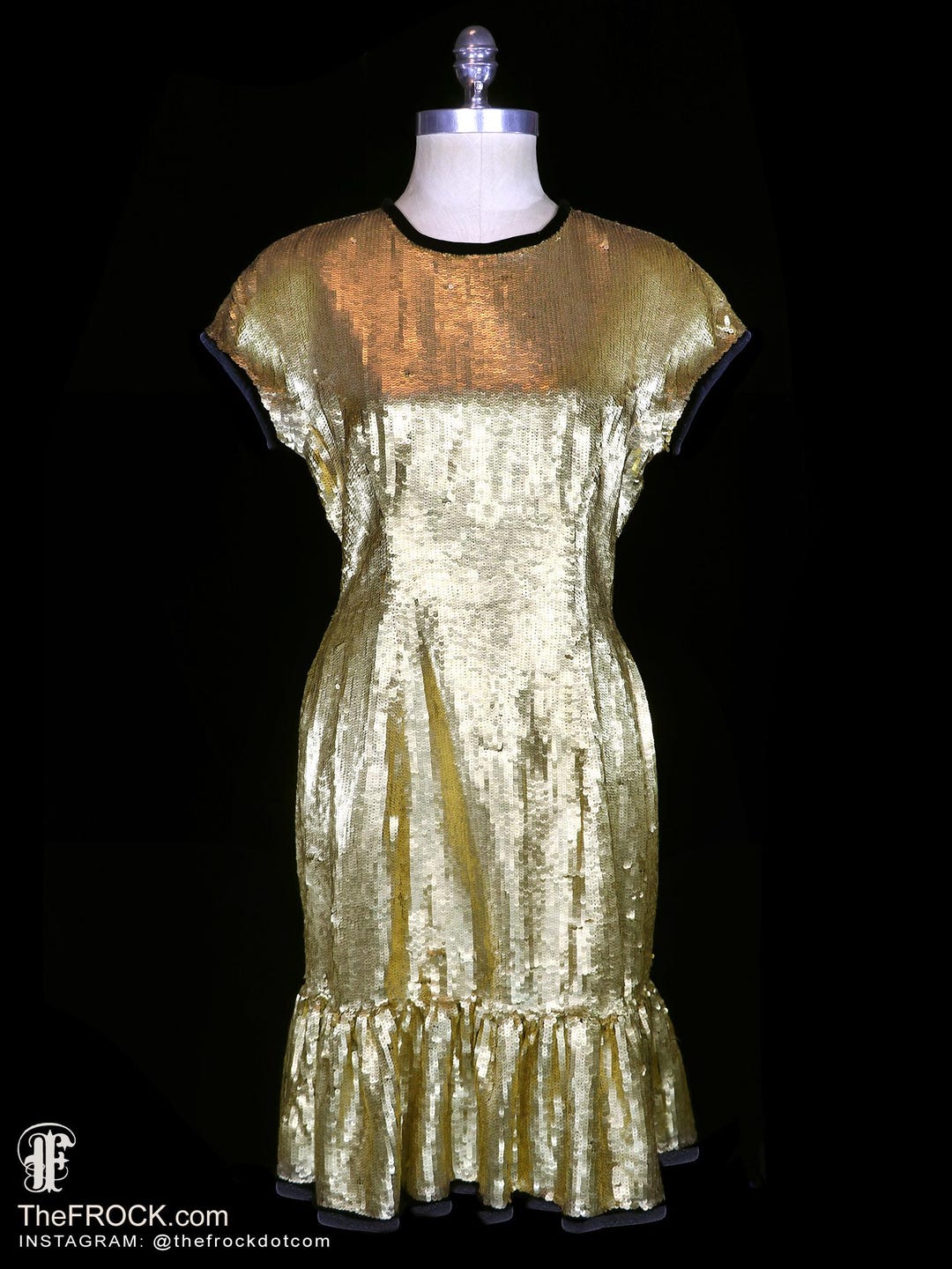 Oscar De La Renta Gold Sequin Cocktail Dress Paved Sequin Metallic Gown ...