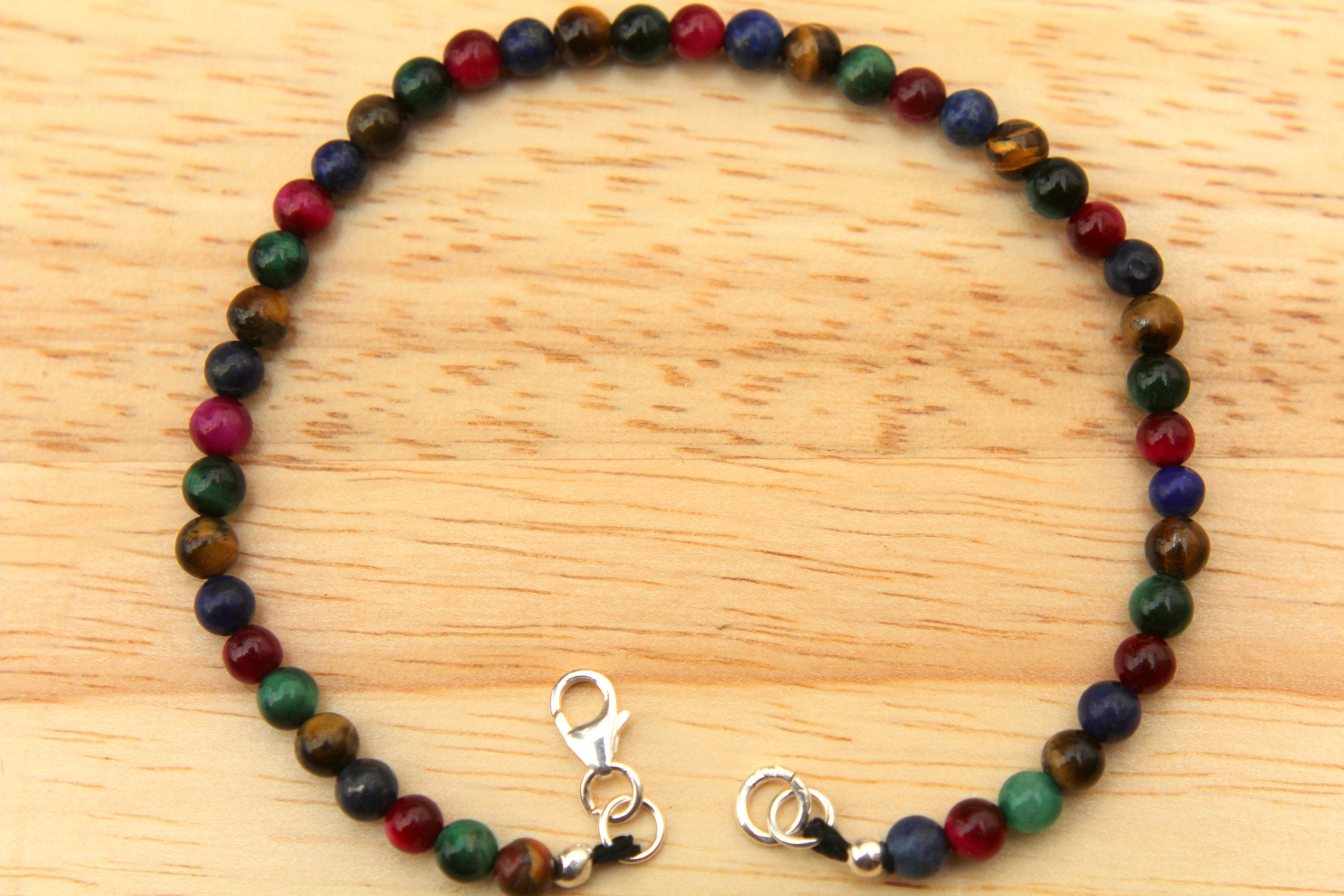 Gemengde tijgeroog armband, 925 sterling zilver, beschermende edelsteen ...