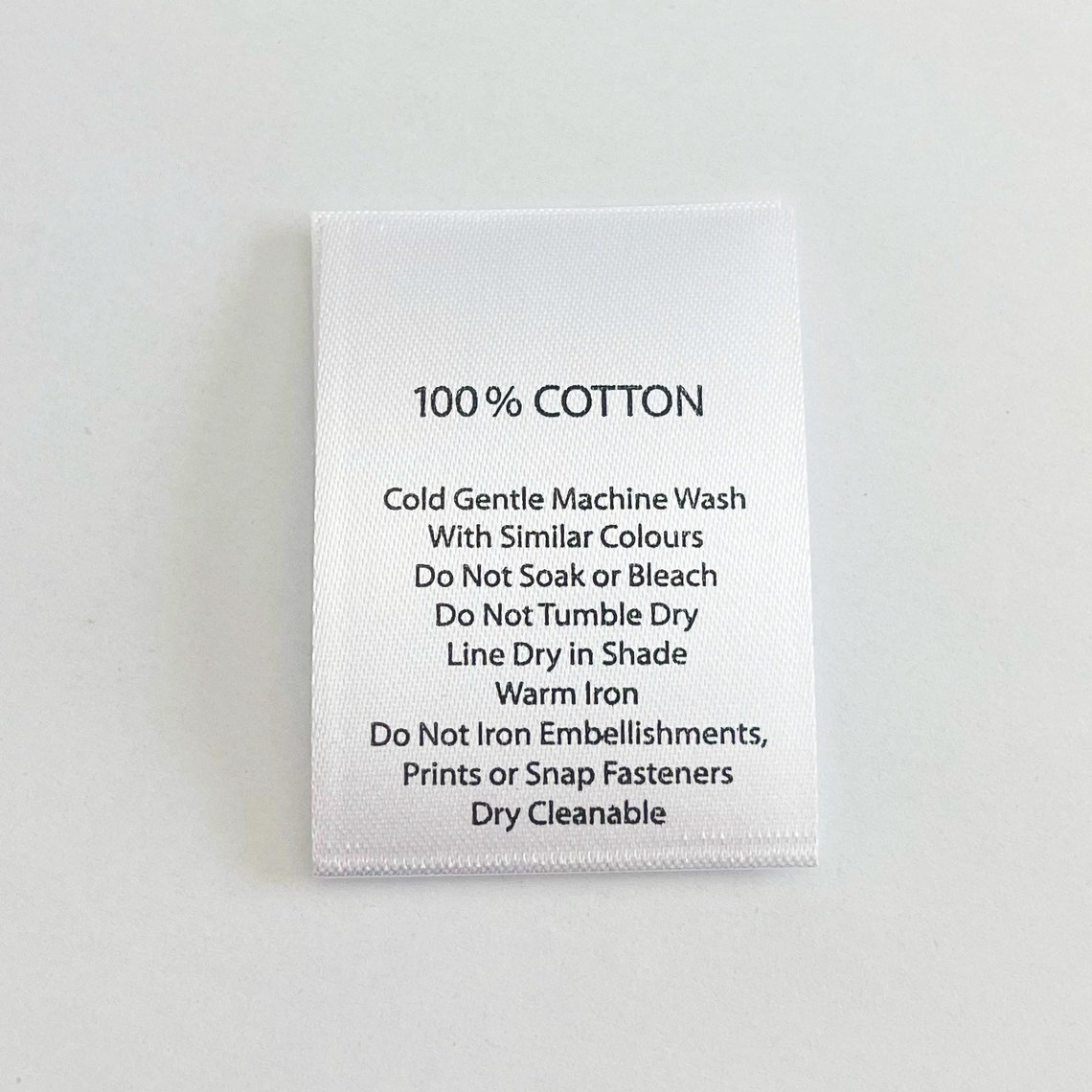 Washing Care Instructions Labels, Satin Labels, 100% Cotton, Woven ...