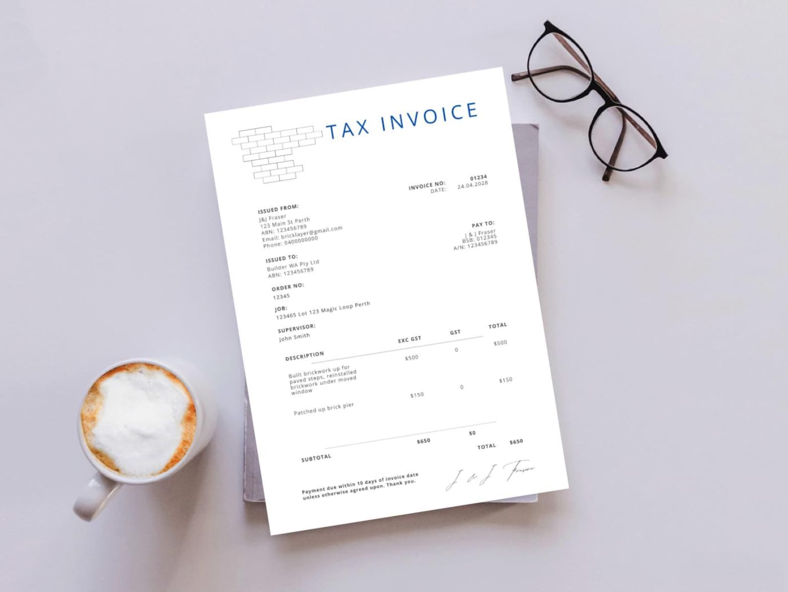 Aussie Tradesman Tax Invoice Template, Simple GST Invoice, Australian ...
