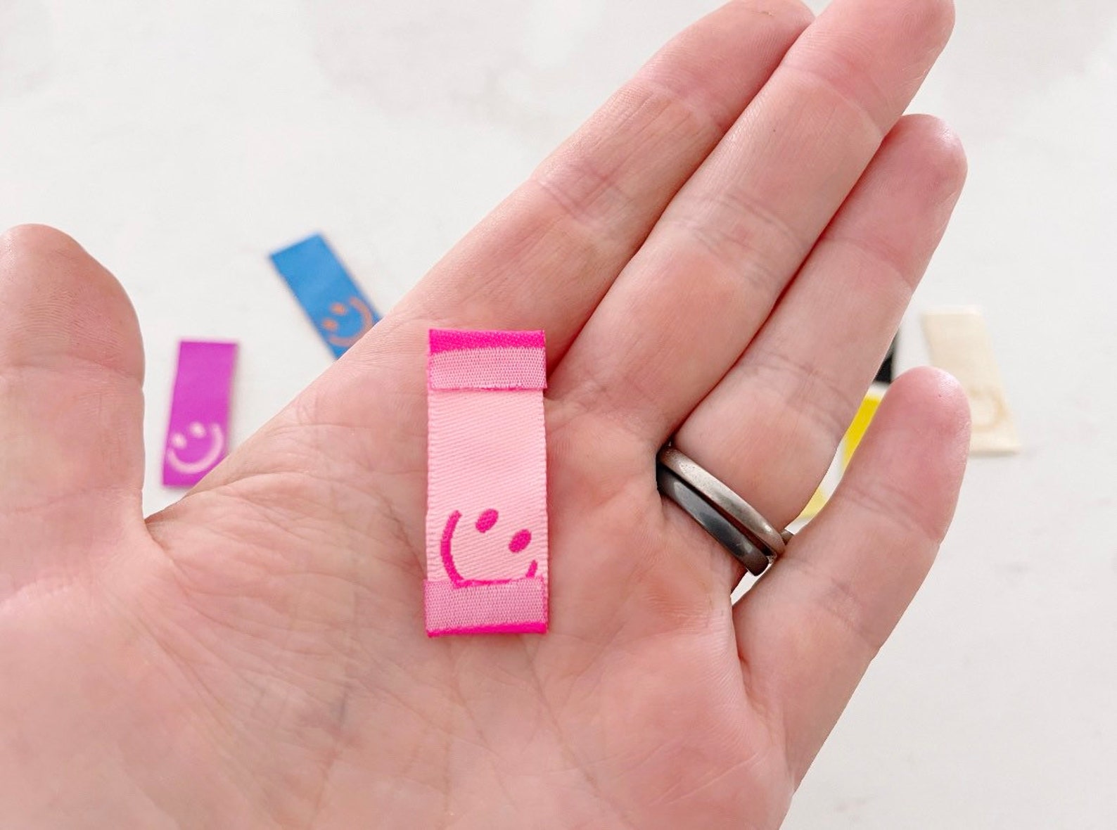 Happy Face Labels, Embroidered, Cotton, Logo, Sewing, Craft, Neckband ...
