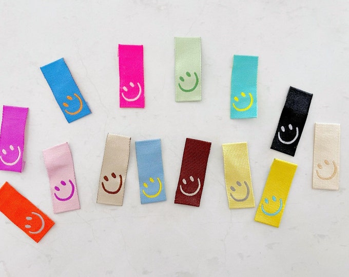 Happy Face Labels, Embroidered, Cotton, Logo, Sewing, Craft, Neckband ...