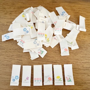 Pretty Neckband / Side Seam Labels, Flowers, Cotton, Logo, Sewing ...