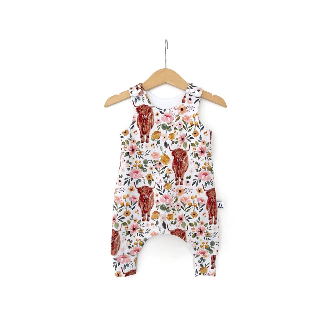 Highland Cow Romper, Baby Harem Romper, Heilan Coo, Girls Clothes ...